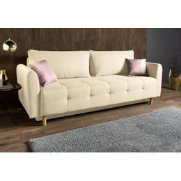 Schlafsofa Inosign, B:219cm H:93cm T:88cm, beige, Struktur (100% Polyester);Zierkissen: 100% Polyester;Korpus: 100% Polyester;Flachgewebe (100%