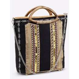 Heine Damen Handtasche, schwarz, Jute, gemustert, Taschen