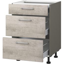 Auszugsunterschrank KOCHSTATION, B:60cm H:75cm T:56cm, grau, Schränke, "KS-Trea U2AS60", mit drei Auszügen, Breite 60 cm, Höhe 75 cm