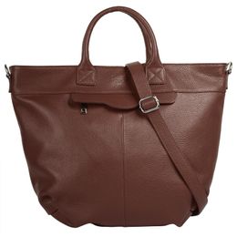 Samantha Look Damen Henkeltasche, braun, Leder, leicht glänzend, unifarben, Taschen, echt Leder, Made in Italy
