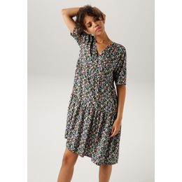 Aniston CASUAL Damen Sommerkleid, bunt, Gr. 40, Minimalmuster, bedruckt, gebl&uuml;mt, Web, Obermaterial: 100% Viskose, Kleider, mit buntem
