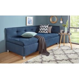 Polsterliege Maintal, B:109cm L:210cm, blau, Holzwerkstoff, Komplettbetten, mit Seiten- und R&uuml;ckenteil