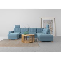 Sit & More Wohnlandschaft SIT & MORE, B:312cm H:82cm T:213cm, blau, Sofas, "Quincy U-Form", wahlweise mit Bettfunktion und Bettkasten