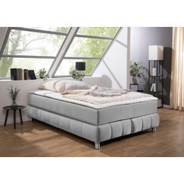 Boxspringbett Andas, B:146cm L:226cm, grau, Komplettbetten, "Salo", Ohne Kopfteil, inkl. Topper, auch in Überlänge 220 cm