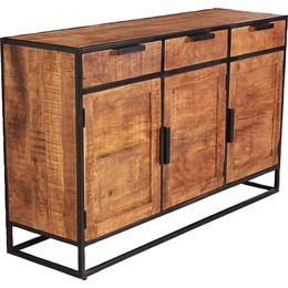 Sideboard Sit, B:140cm H:90cm T:40cm, schwarz, Massivholz, Metall, Wohnzimmer, Sideboards, Rahmen und Design-Gestell aus schwarzem Metall