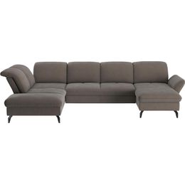 Sit & More Wohnlandschaft SIT & MORE, B:363cm H:88cm T:242cm, braun, 100% Polyester, Sofas, "Leandro U-Form", Wahlweise mit Bett-, Kopfteil - und