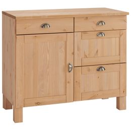 Unterschrank Home Affaire, B:100cm H:85cm T:50cm, beige, Massivholz, Küche, Schränke, "Oslo", 100 cm breit, in 2 Tiefen, mit 23 mm Arbeitsplatte, 2