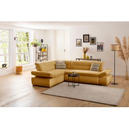 Ecksofa Inosign, B:275cm H:80cm T:211cm, gelb, 95% Polyester, 5% Polyacryl, Wohnzimmer, Sofas, "Avesa L-Form", Wahlweise mit Arm- und Bettfunktion,