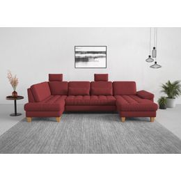 Sit & More Wohnlandschaft SIT & MORE, B:338cm H:88cm T:172cm, rot, 100% Polyester, Sofas, "Westham U-Form", wahlweise mit Bettfunktion, Bettkasten,