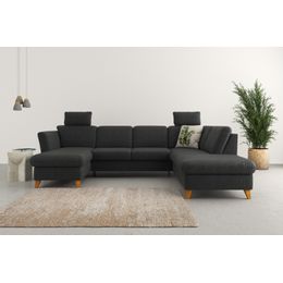 Wohnlandschaft Home Affaire, B:307cm H:86cm T:213cm, grau, 100% Polyester, Sofas, "Trelleborg U-Form", Federkern-Polsterung, wahlweise mit