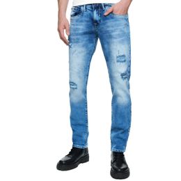 Rusty Neal Herren Straight-Jeans "ODAR", blau, Gr. 38, unifarben, 98% Baumwolle, 2% Elasthan, Jeans, Mit farblich abgesetzten Ziern&auml;hten