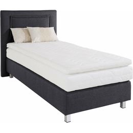 Boxspringbett, grau, Westfalia Schlafkomfort, Bezug Topper 100% Polyester, waschbar bis 60C;Bezug Unterbox und Kopfteil: Strukturstoff (77% Polyester