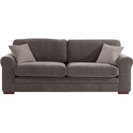 3-Sitzer Home Affaire, B:233cm H:92cm T:94cm, grau, 100% Polyester, Sofas, "Broughton", weicher Sitzkomfort, incl. 2 Zierkissen, Keder