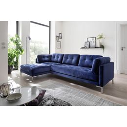Ecksofa TRENDS BY HG, B:275cm H:75cm T:158cm, blau, Wohnzimmer, Sofas, "Landau L-Form", in Cord-Stoff mit Metallfuß