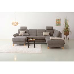 Wohnlandschaft Home Affaire, B:303cm H:90cm T:213cm, braun, 100% Polyester, Sofas, "Westerland U-Form", Federkern, wahlweise Bettfunktion, Stauraum