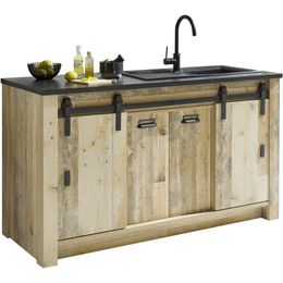 Spülenschrank Home Affaire, B:161cm H:93cm T:64cm, braun, Holzwerkstoff, Küche, Schränke, "Sherwood", Breite 161 cm, Scheunentorbeschlag und