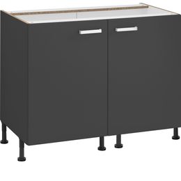 Unterschrank Optifit, B:100cm H:87cm T:58,4cm, grau, Holzwerkstoff, Küche, Schränke, "Parma", Breite 100 cm
