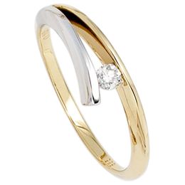 Jobo Damen Solitärring, 50, SI = kleine Einschlüsse, Diamanten Gelbgold 585 Weißgold 585, gelb, Diamanten, Gelbgold 585, Weißgold 585, Fingerringe,