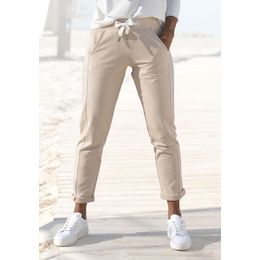 ELBSAND Damen Sweathose "Brinja", beige, Gr. M, unifarben, Sweatware, Obermaterial: 95% Baumwolle, 5% Elasthan, Hosen, mit Taschen und breiten