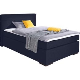 Boxspringbett Alina, B:133cm L:214cm, blau, Feinstruktur TRA (100% Polyester), Jugendzimmer, Komplettbetten, "Nikki", inklusive Matratze und Topper,