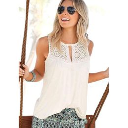 Lascana Damen Strandtop, beige, Gr. 36, Jersey, Obermaterial: 95% Viskose, 5% Elasthan. Spitze: 65% Baumwolle, 35% Polyamid, Tops, mit