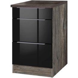 Unterschrank KOCHSTATION, B:50cm H:85cm T:60cm, schwarz, Holzwerkstoff, MDF, Küche, Schränke, "KS-Brindisi", 50 cm breit, inklusive 2 großer Auszüge