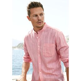 H.I.S. H.I.S Herren Langarmhemd, orange, Gr. S, unifarben, Web, Obermaterial: 100% Baumwolle, Hemden, Regular Fit, Stehkragenhemd mit Brusttasche, reine