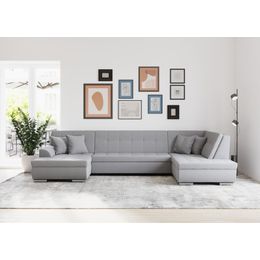 Wohnlandschaft DOMO collection, B:364cm H:83cm T:201cm, grau, 95% Polyester, 5% Nylon, Sofas, "Treviso incl. Zierkissen, moderne Steppung, XXL: