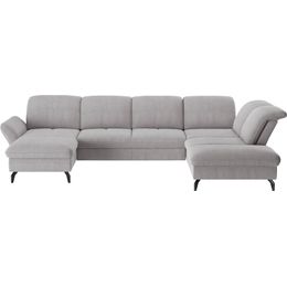 Sit & More Wohnlandschaft SIT & MORE, B:363cm H:88cm T:242cm, silber, 90% Polyester, 10% Polyamid, Sofas, "Leandro U-Form", Wahlweise mit Bett-, Kopfteil - und