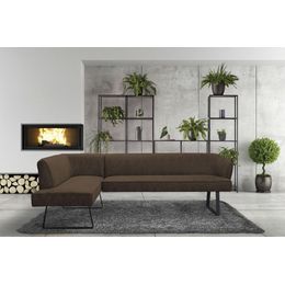 Eckbank, B:270cm H:83cm T:197cm, braun, exxpo - SOFA FASHION, Esszimmer, Sitzbänke, "Americano", mit Keder und Metallfüßen, Bezug in verschiedenen