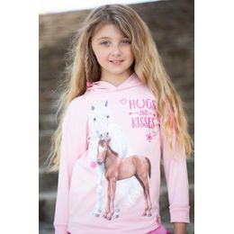 Miss Melody M&auml;dchen Kapuzensweatshirt, rosa, Gr. 128, bedruckt, Sweatware, Obermaterial: 95% Baumwolle, 5% Elasthan, Sweatshirts
