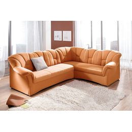 Ecksofa DOMO collection, B:242cm H:84cm T:190cm, orange, Struktur ( 90% Polyester, 10% Polyacryl);Microfaser PRIMABELLE (100% Polyester);Kunstleder