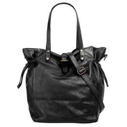 FORTY Damen Shopper, schwarz, Leder, leicht glänzend, unifarben, Taschen, echt Leder, Made in Italy
