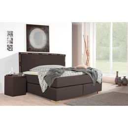 Boxspringbett Home Affaire, B:141cm L:208cm, grau, Struktur fein (100% Polyester), Komplettbetten, "»Marlou«", inkl. Topper, 3 Breiten, 3