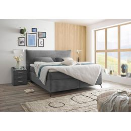 Boxspringbett, B:204cm L:212cm, grau, ED EXCITING DESIGN, 100% Polyester, Komplettbetten, "Seattle", harte Seite mit Kokosmatte, weiche Seite mit