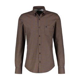 Lerros Herren Langarmhemd "Lerros Karohemd mit Dobby-Struktur", braun, Gr. S, 100% Baumwolle, Hemden