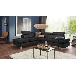 Ecksofa, B:272cm H:98cm T:232cm, schwarz, exxpo - SOFA FASHION, Luxus-Kunstleder;Webstoff (100% Polyester);Webvelours (100% Polyester), Wohnzimmer,