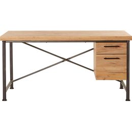 Schreibtisch Jahnke, B:150cm H:75,5cm T:60cm, braun, Büro, Tische, "CRAFT", Schreibtisch im Industrie-Design, wechselseitig montierbar