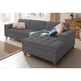Ecksofa Home Affaire, B:266cm H:80cm T:162cm, grau, Struktur fein (100% Polyester);Chenille (100% Polyester);NaturLEDER (echtes Rindsleder) auf