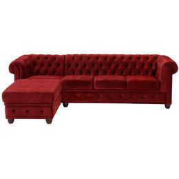 Chesterfield-Sofa Home Affaire, B:255cm H:72cm T:171cm, rot, Sofas, "New Castle L-Form", hochwertige Knopfheftung in Chesterfield-Design, B/T/H: