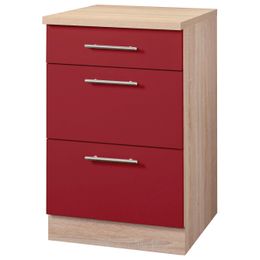 Wiho-K&uuml;chen Unterschrank WIHO K&Uuml;CHEN, B:50cm H:85cm T:60cm, rot, K&uuml;che, Schr&auml;nke, "Montana", 50 cm breit mit 2 Ausz&uuml;gen