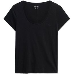 Superdry Damen Kurzarmshirt "SCOOP NECK TEE", schwarz, Gr. M, unifarben, Single Jersey, Obermaterial: 60% Baumwolle, 40% Modal, Shirts