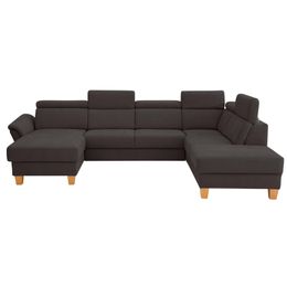 Wohnlandschaft Home Affaire, B:322cm H:84cm T:217cm, grau, 100% Polyester, Sofas, "Conville U-Form", Kopfteilverstellung wahlweise mit Bettfunktion