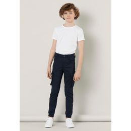 name it Jungen Cargohose "NITBAMGO REG/R TWI CA PANT M NM", blau, Gr. 116, unifarben, Web, Obermaterial: 98% Baumwolle, 2% Elasthan, Hosen