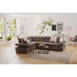 Ecksofa Inosign, B:275cm H:80cm T:211cm, braun, 100% Polyester, Wohnzimmer, Sofas, "Avesa L-Form", Wahlweise mit Arm- und Bettfunktion, B/T/H: