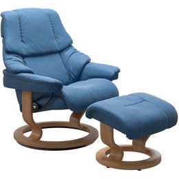 Relaxsessel stressless, B:79cm H:98cm T:75cm, blau, Wohnzimmer, Sessel, "Reno", mit Hocker, mit Classic Base, Größe S, M & L, Gestell Eiche