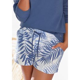 Lascana Damen Sweatshorts, Gr. 36, blau, Sweatware, Obermaterial: 60% Baumwolle, 40% Polyester, gemustert, Hosen, Loungeshorts im sch&ouml;nen
