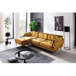 Ecksofa TRENDS BY HG, B:270cm H:84cm T:155cm, gelb, 100% Polyester, Wohnzimmer, Sofas, "Amira L-Form", mit Strasssteinen und goldfarben Applikationen
