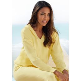 Lascana Damen Strickpullover, Gr. 36, gelb, Obermaterial: 50% Viskose, 28% Polyester, 22% Nylon, unifarben, Basic, Pullover, Kapuzensweatshirt aus