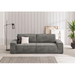 3-Sitzer Home Affaire, B:257cm H:85cm T:106cm, grau, 100% Polyester, Sofas, "SHERWOOD Schlafsofa (257cm) Cord, Samtvelours, Vintage-Lederoptik",